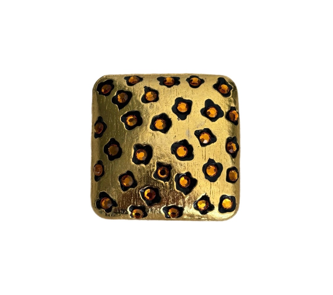 Vintage 1980's LEOPARD Print and Rhinestone Square Animal Print Brooch ...