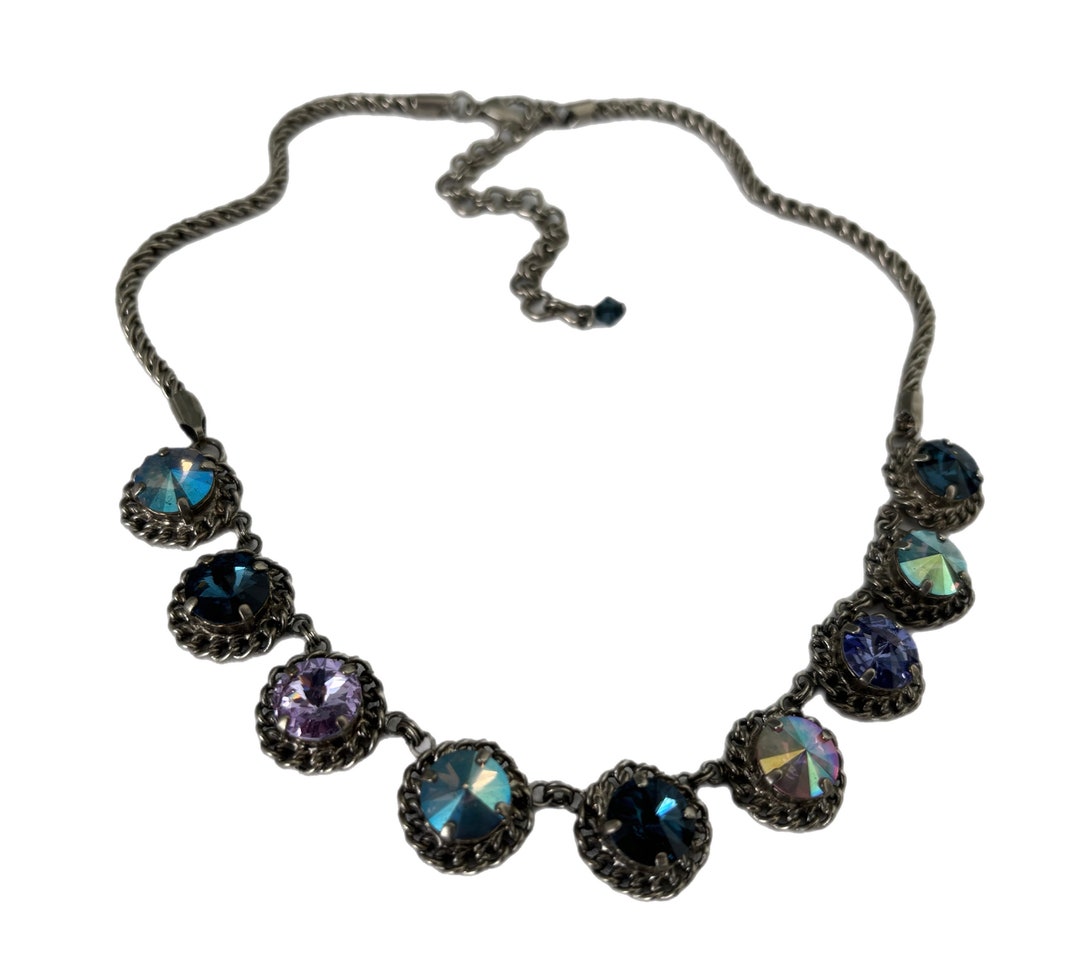 SORRELLI Iridescent Blue Purple Gray CRYSTALS Silver Tone STATEMENT ...