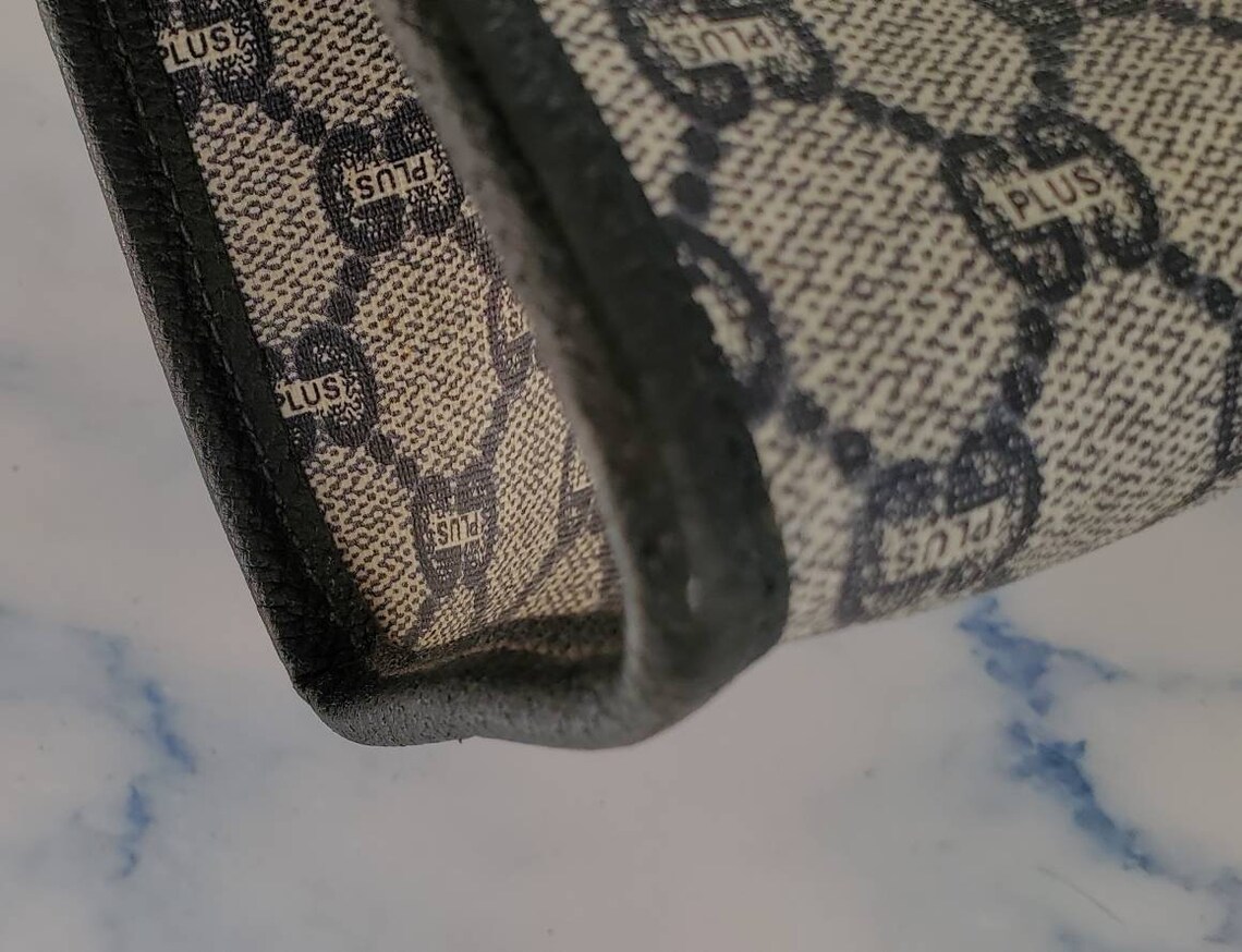 Vintage Authentic GUCCI PLUS GG Monogram Navy Blue Leather | Etsy