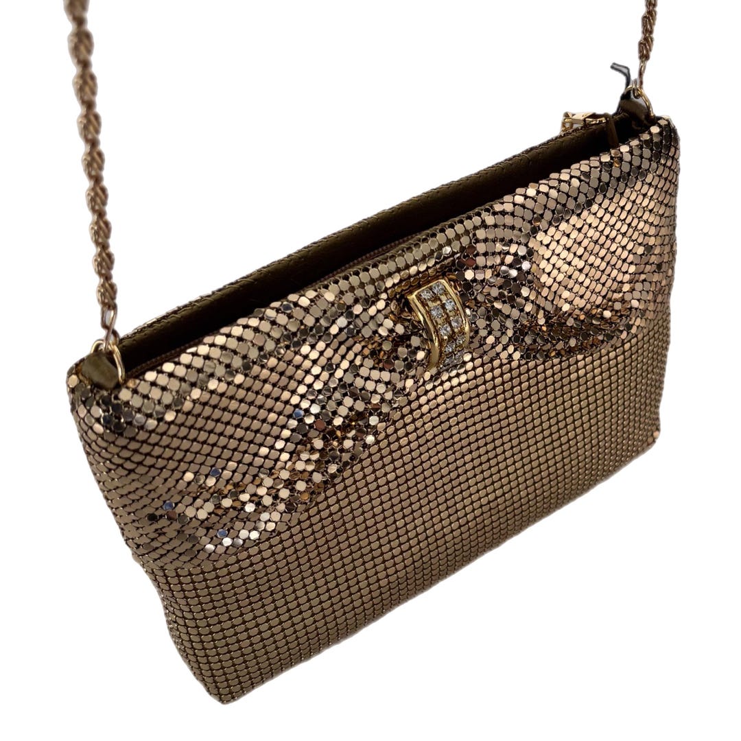 Vintage LYRELLA Gold Tone Metal Mesh Bow Ruched Cocktail Evening Bag ...