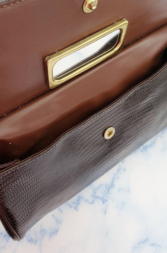 Vintage Dark Brown LIZARD Skin Leather Front Flap Han… - Gem