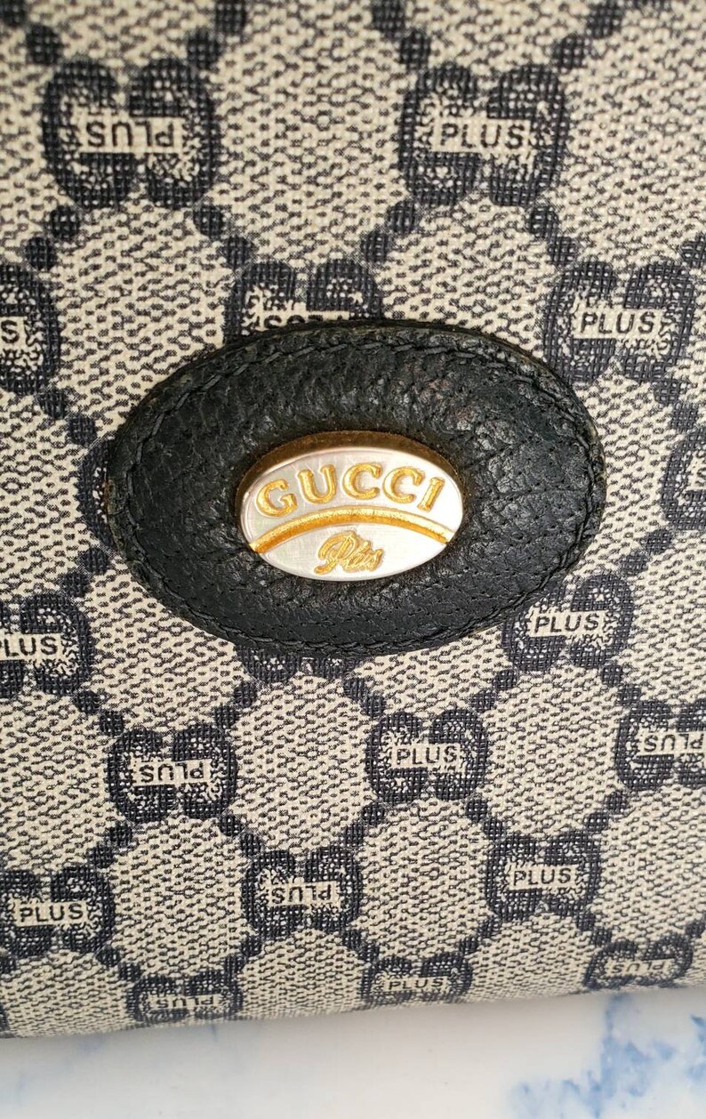 Vintage Authentic GUCCI PLUS GG Monogram Navy Blue Leather | Etsy