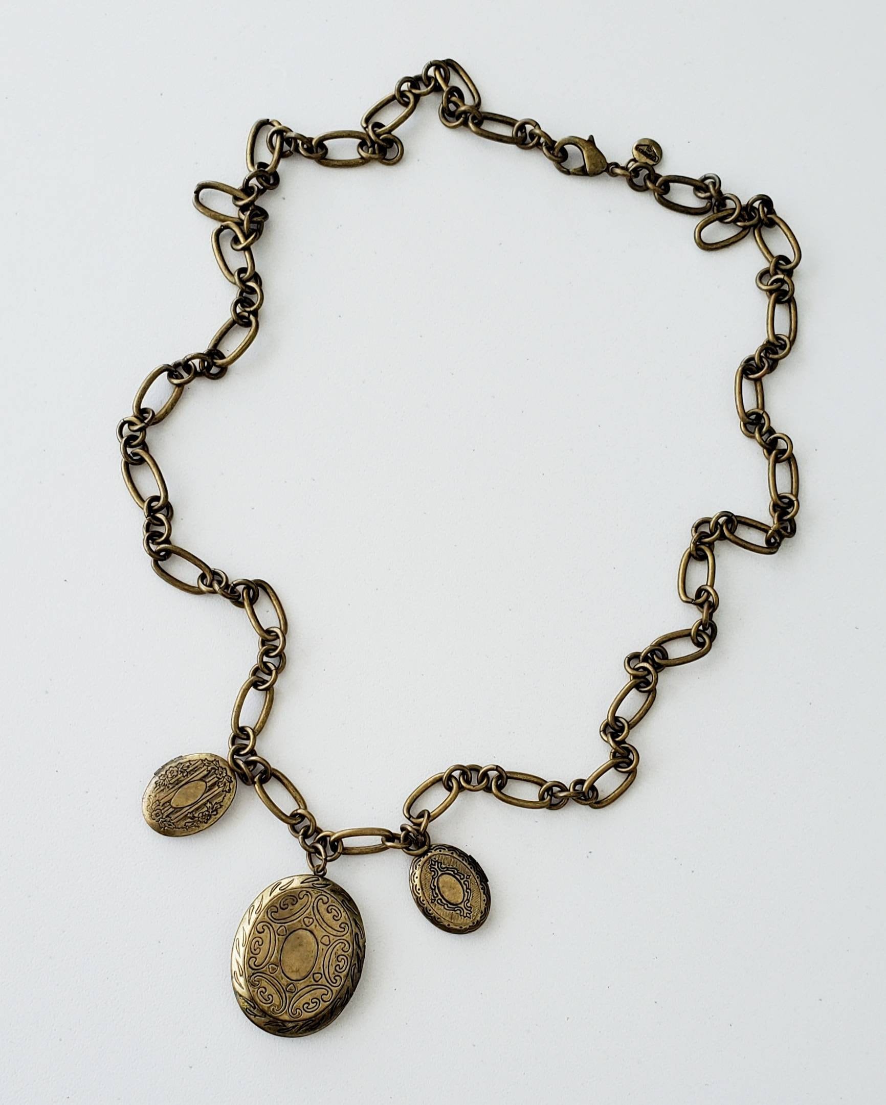 Vintage BEN AMUN Triple LOCKET Brass Tone Long Chain Statement - Etsy