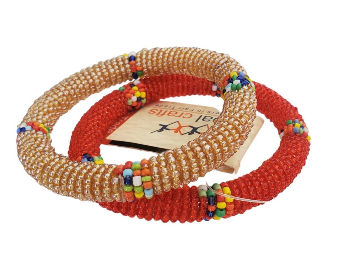 Vintage Set of 2 Multi-color African Kenya Artisan Beaded Bangle ...