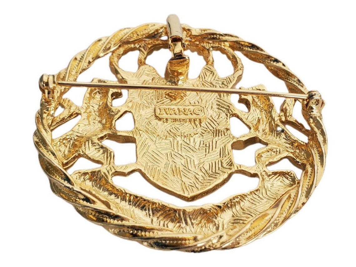 Vintage IVANA Double Lion Gold Tone Statement Brooch Convertible ...