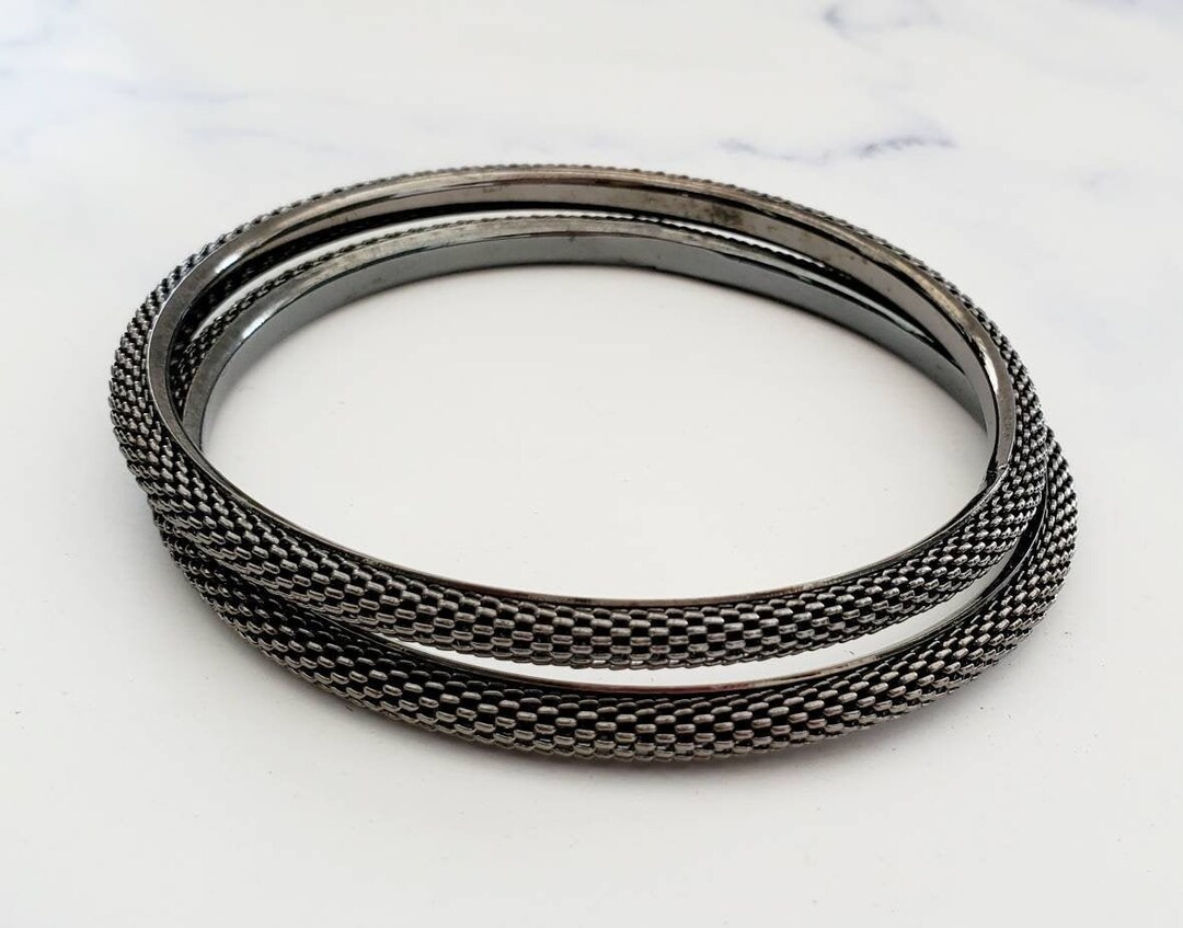 Vintage Gunmetal Gray Mesh Bangle Bracelets, Pair - Etsy