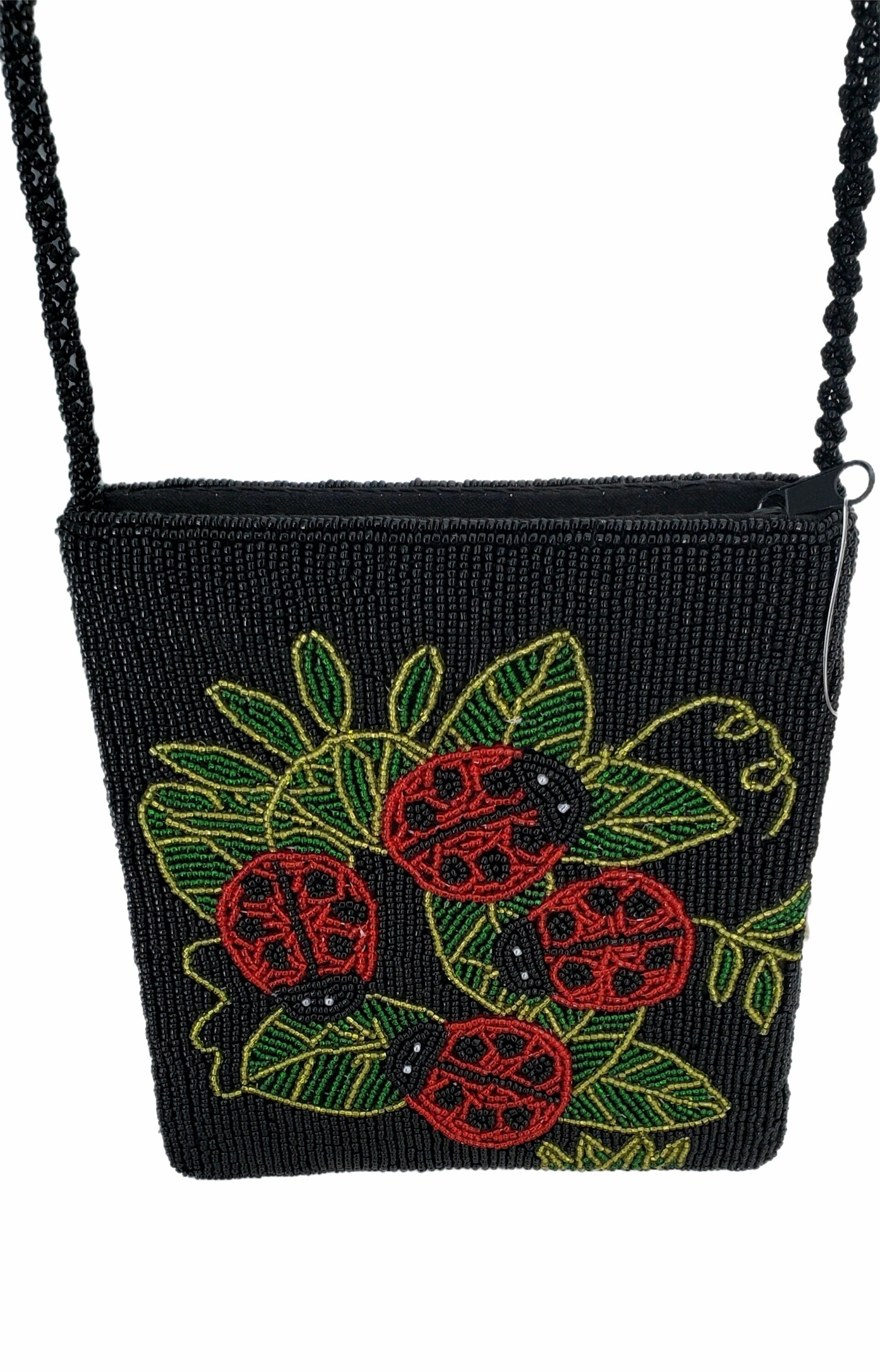 Vintage ERMO Black Red Green Micro Beaded LADYBUG Crossbody Cocktail ...