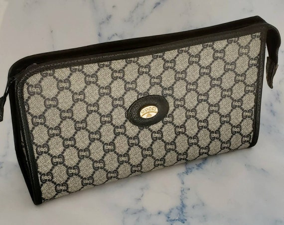 Vintage Authentic GUCCI PLUS GG Monogram Navy Blue Leather | Etsy