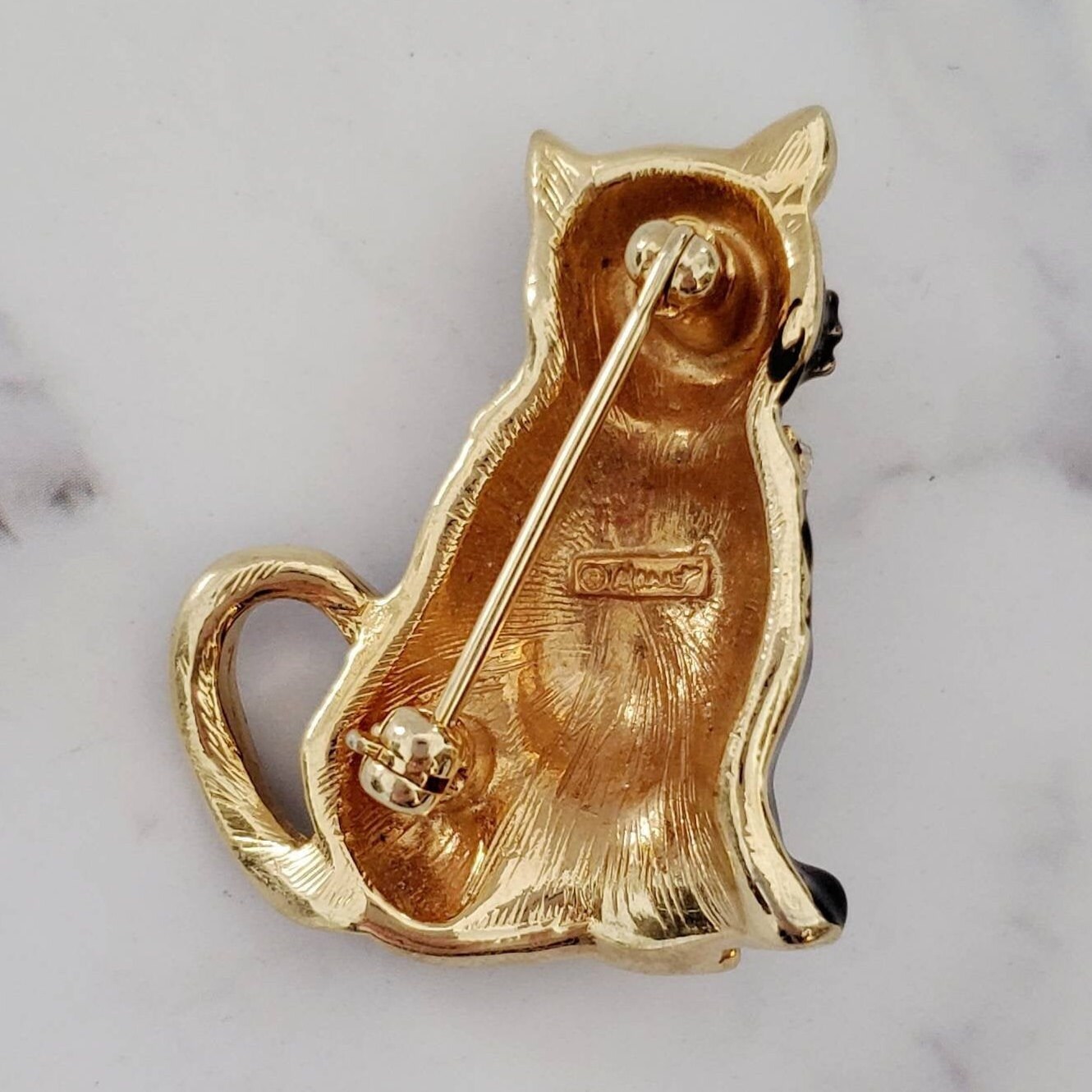Vintage MONET Signed Black Enamel Cat Pin Brooch Rhinestone | Etsy