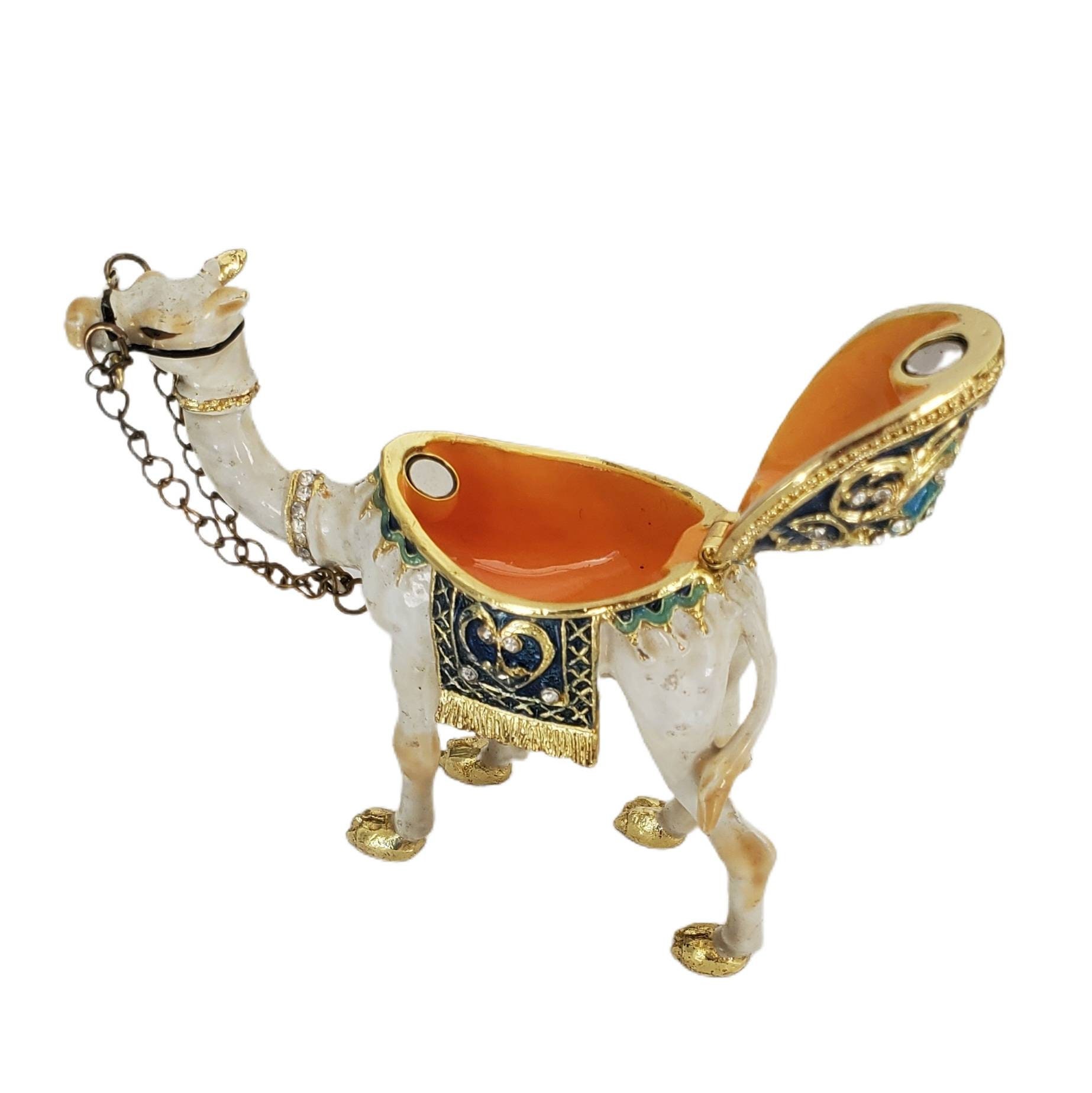 Vintage Bejeweled CAMEL Animal Blue White and Gold Tone Small Trinket ...