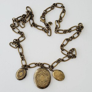 Vintage BEN AMUN Triple LOCKET Brass Tone Long Chain Statement Necklace ...