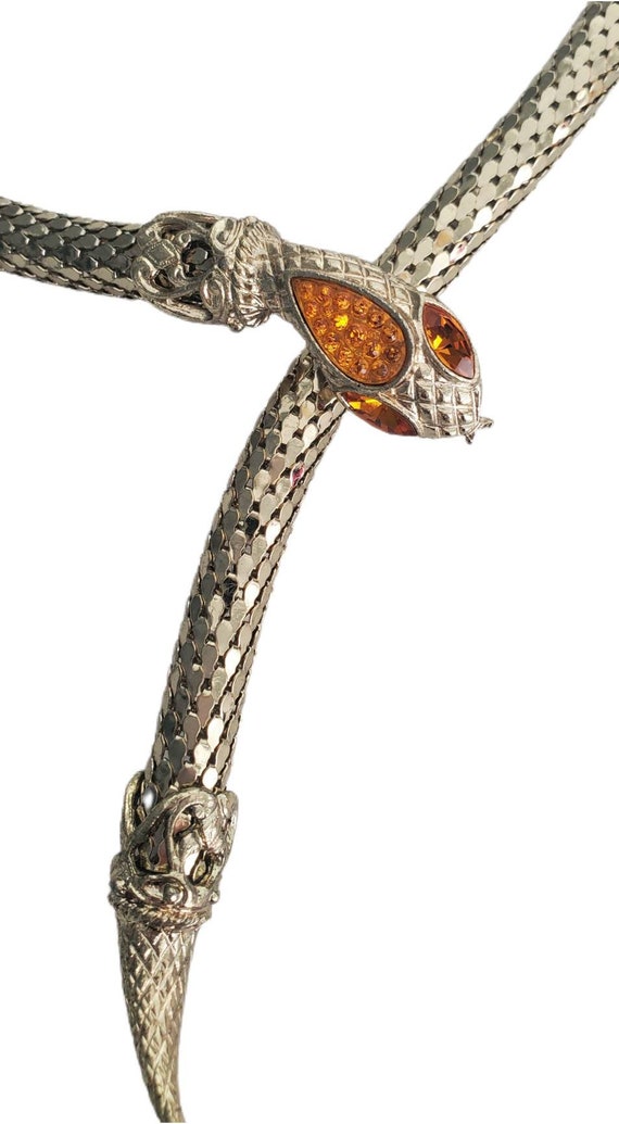 Vintage WHITING & DAVIS Snake Necklace Gold Tone Meta… - Gem