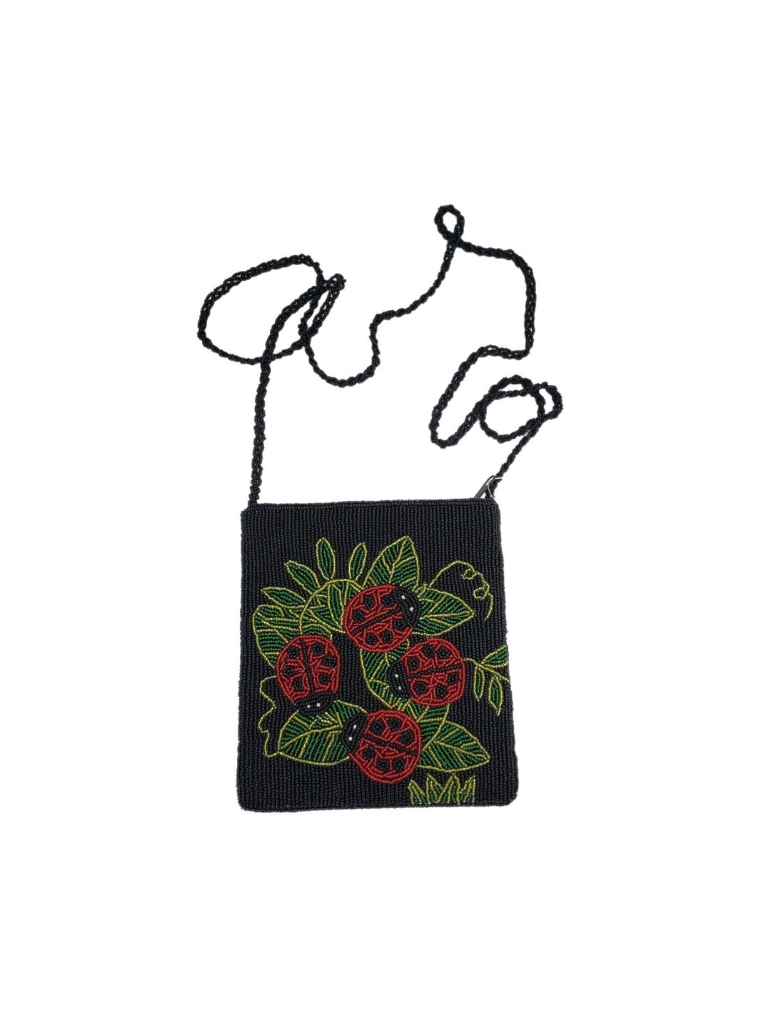 Vintage ERMO Black Red Green Micro Beaded LADYBUG Crossbody Cocktail ...