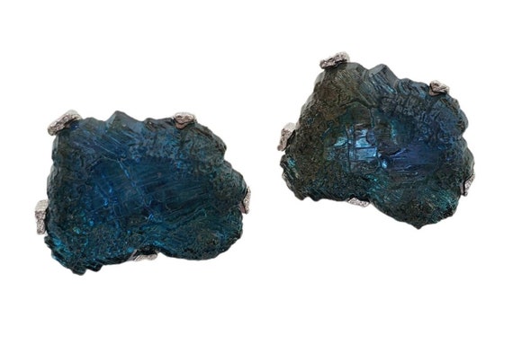 Vintage Acrylic Resin Faux Blue Rock Men's Silver Ton… - Gem