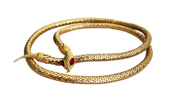 Vintage DL AULD Snake Head with RED Eyes Gold Tone Me… - Gem