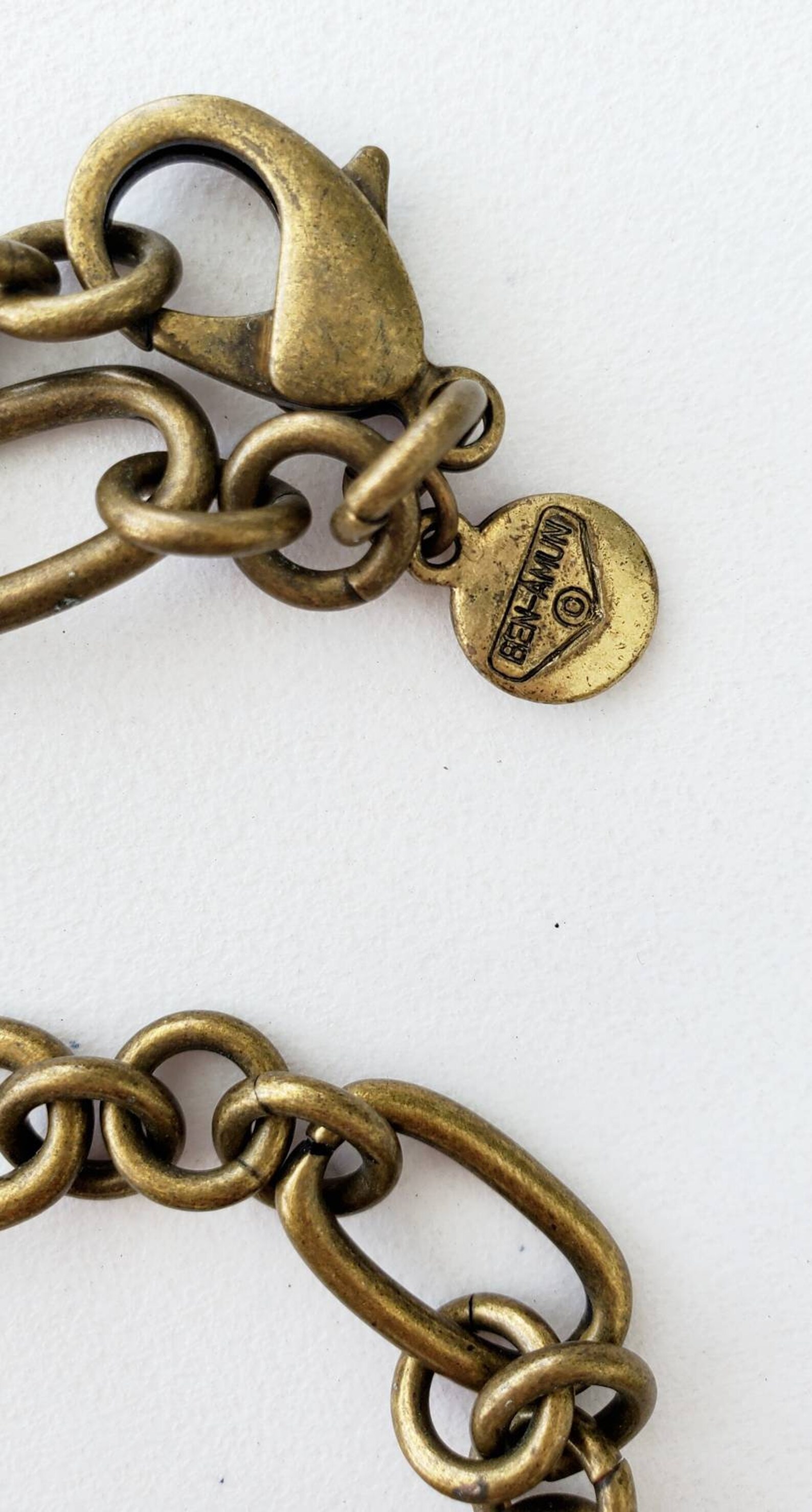 Vintage BEN AMUN Triple LOCKET Brass Tone Long Chain Statement - Etsy