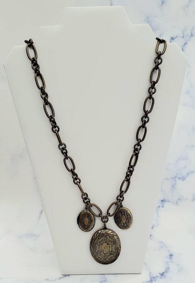 Vintage BEN AMUN Triple LOCKET Brass Tone Long Chain Statement - Etsy