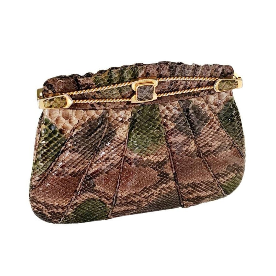 Vintage FINESSE LA MODEL Green and Brown Python Snakeskin Convertible ...