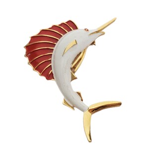 Vintage TRIFARI MCM Gold Tone Red Enamel White SWORDFISH Marlin ...