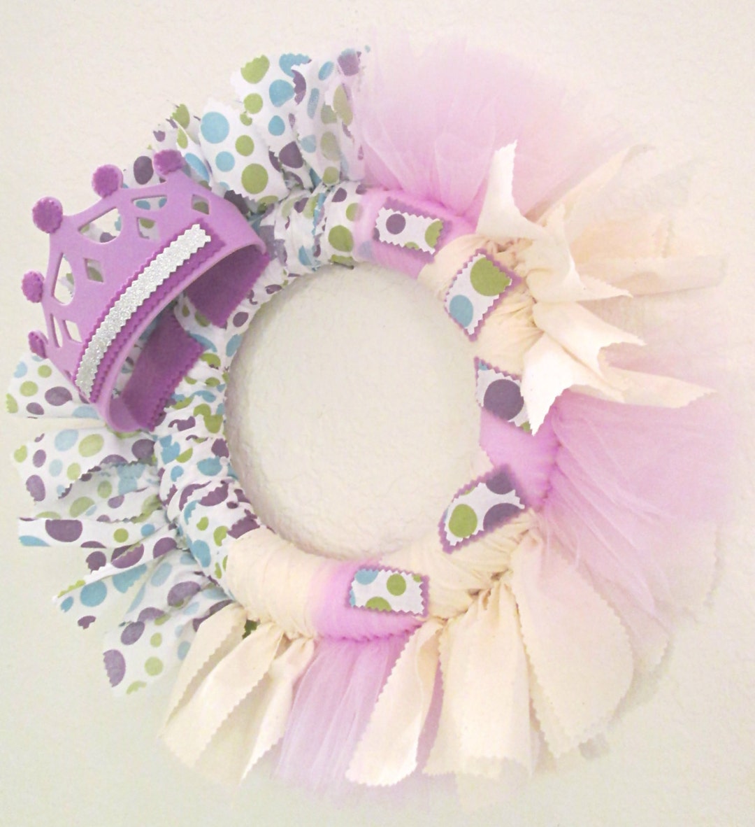 Purple Blue and Green Rag Wreath, Princess Wreath, Purple Nursery Decor ...