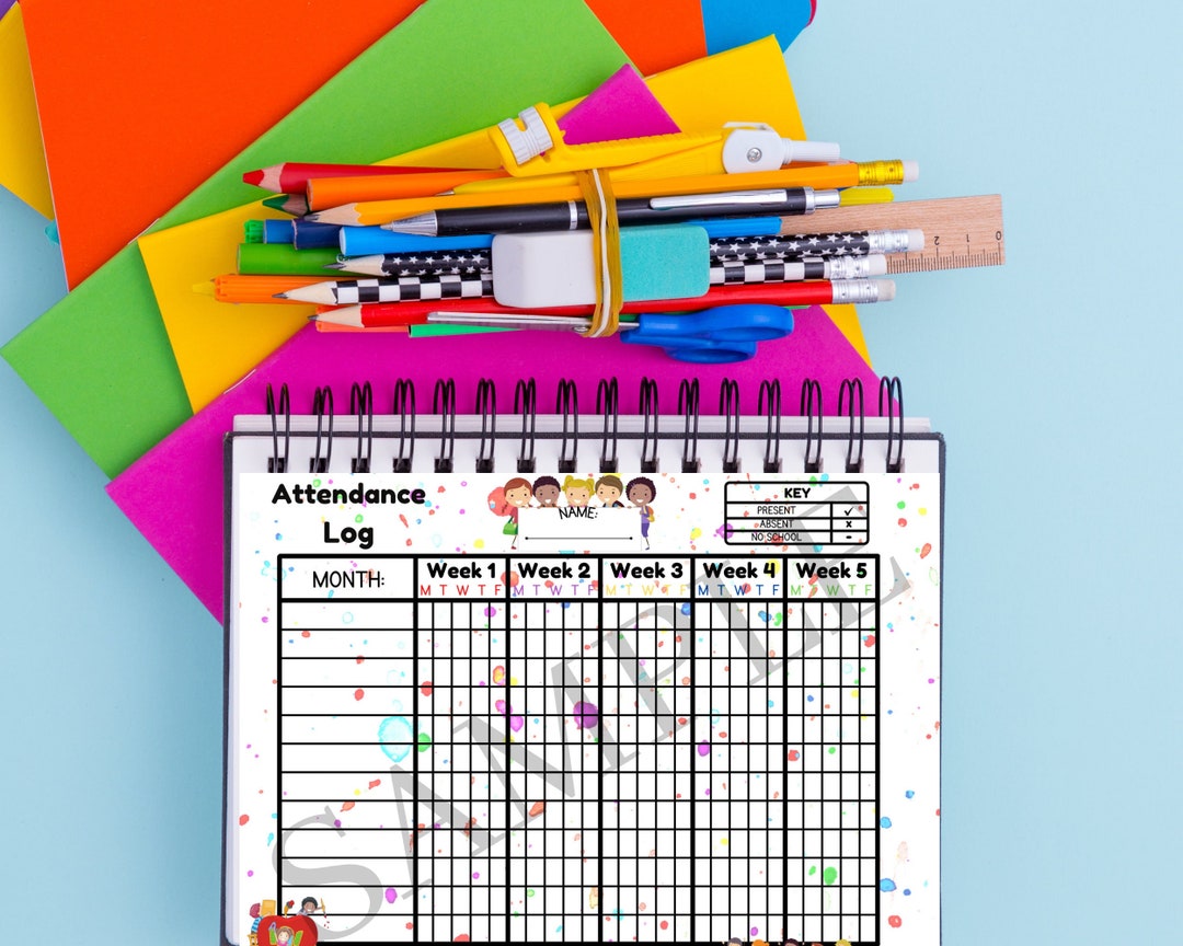 Homeschool ︱1 Student Colorful Attendance Log - Etsy