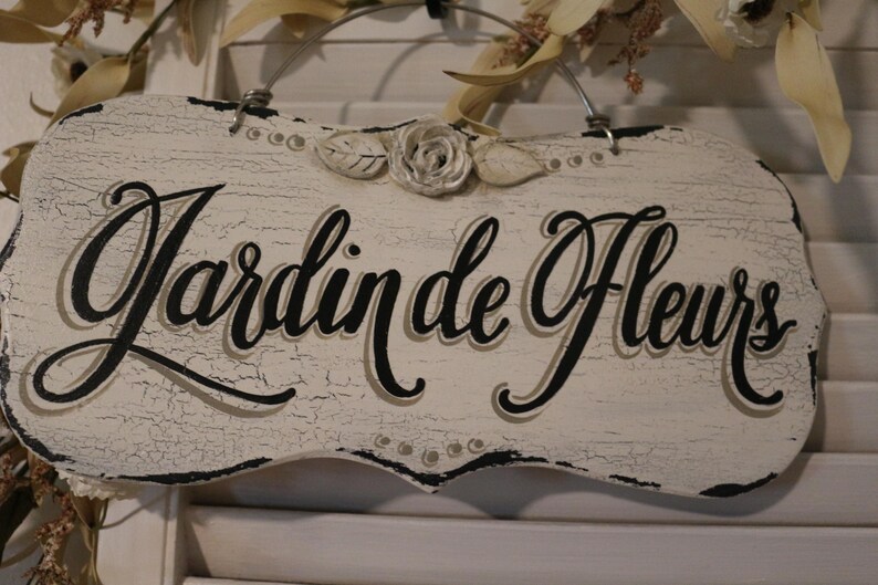 Personalized "jardin De Fleurs" Garden Sign: Hand Painted Rustic Decor ...