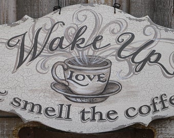 Hand Painted Coffee Bar Sign: Rustic Farmhouse Kitchen Decor - Etsy