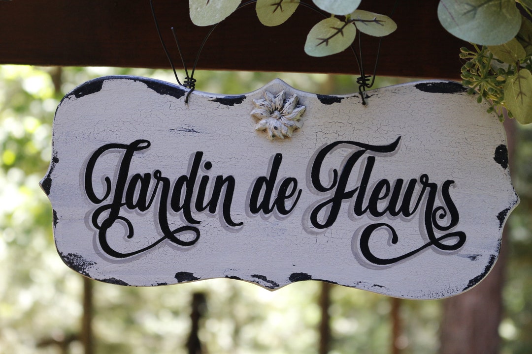 Jardin De Fleurs Sign-personalized Garden Sign-flower Garden Sign ...