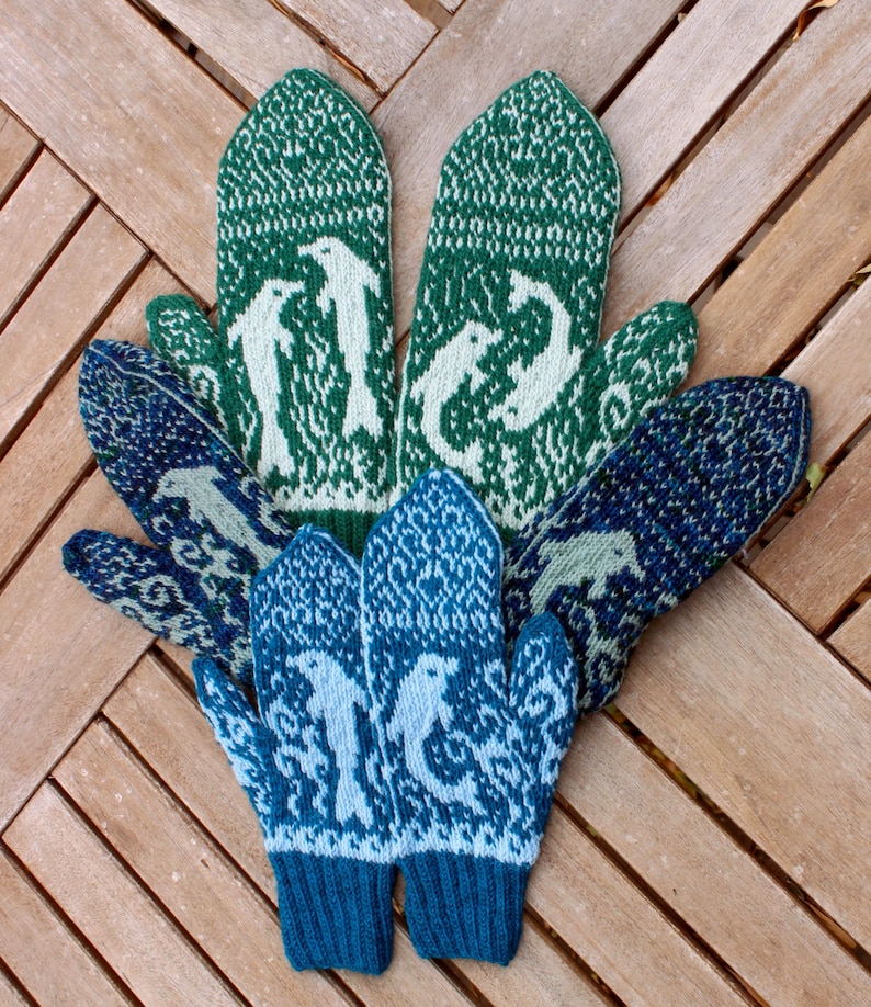 Dancing Dolphins Mittens Digital Knitting Pattern PDF- Fair Isle ...
