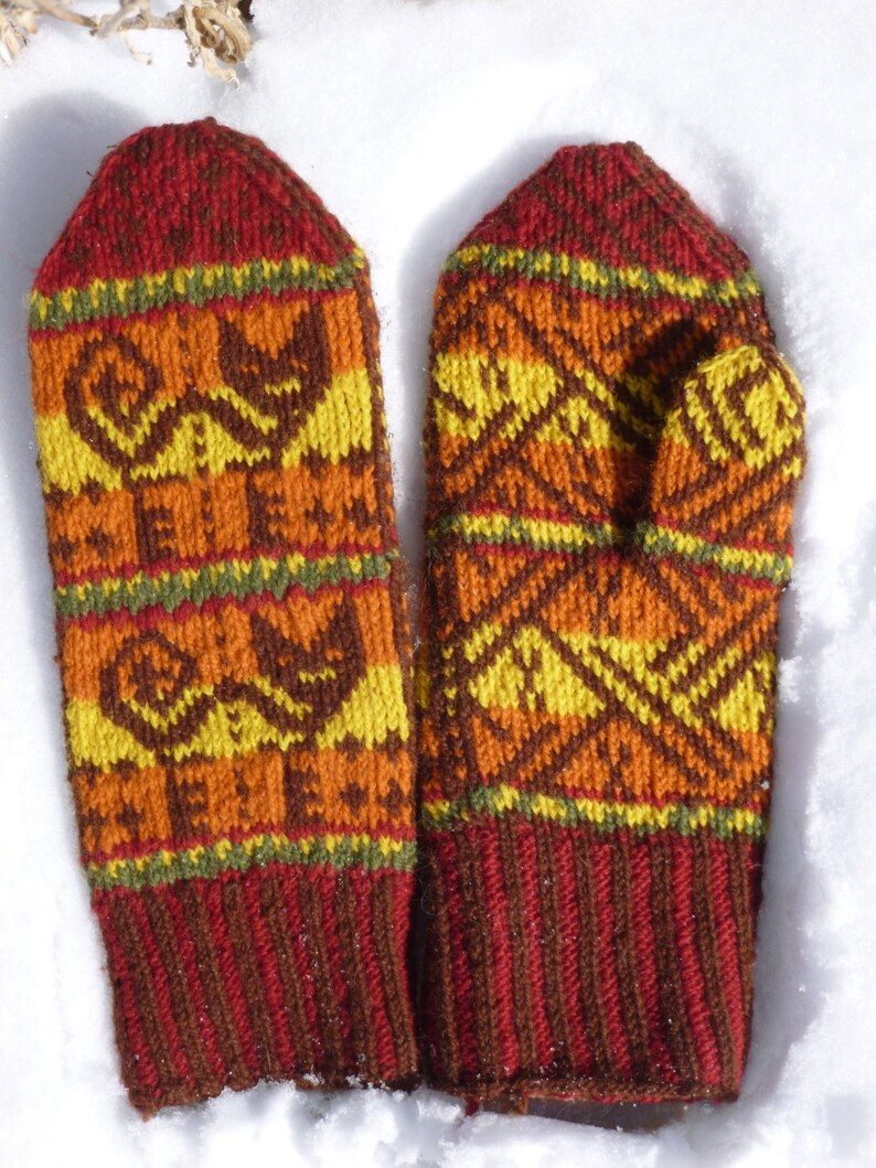 Inca Cat Mittens Digital Knitting Pattern Pdffair Isle Stranded ...