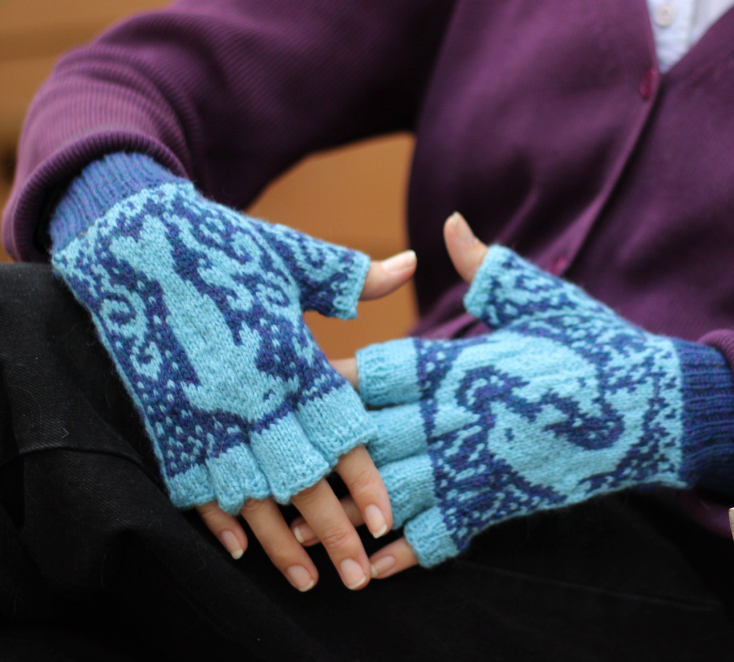 Dancing Dolphin Mitts Knitting Pattern Pdf-fair Isle Stranded Colorwork ...