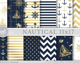 Nautical Digital Paper: BLUE & RED NAUTICAL Patterns Seamless | Etsy