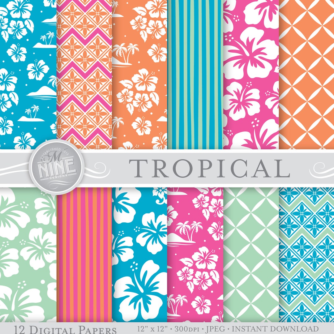 TROPICAL Digital Paper / Bright TROPICAL Patterns / Tropical Downloads ...