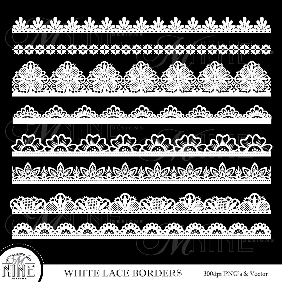 White Lace Borders Digital Clipart Design Elements Edges, Instant ...
