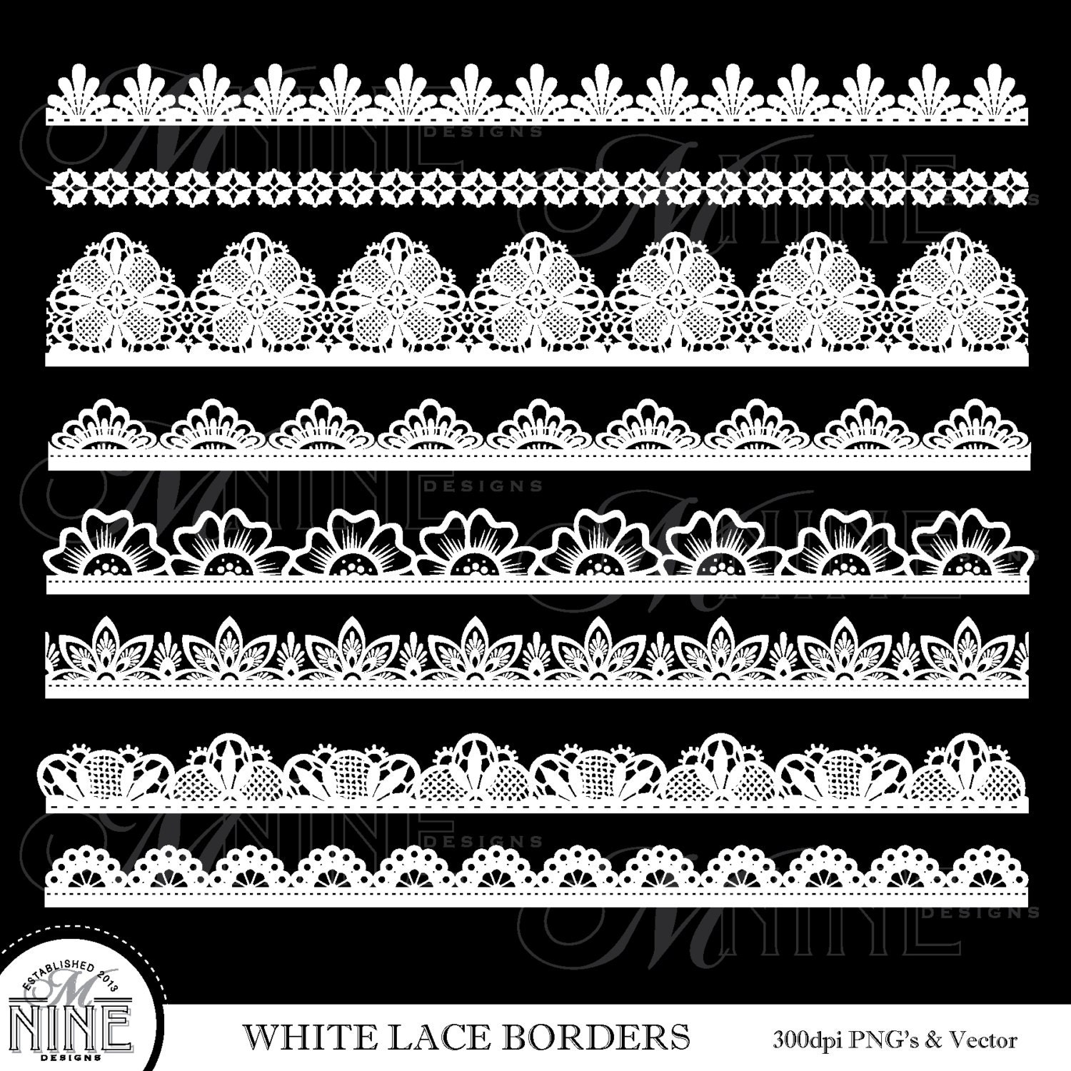 White Lace Borders Digital Clipart Design Elements Edges Etsy