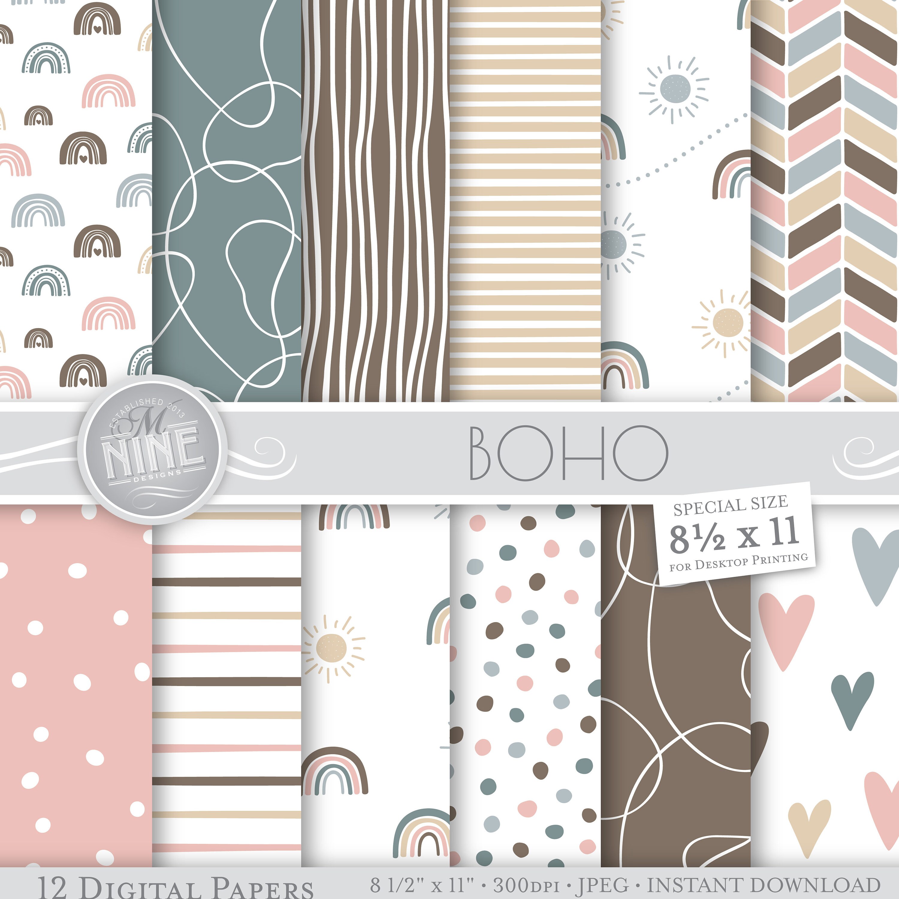 Boho Digital Paper Boho Rainbows Commercial Use Digital - Etsy