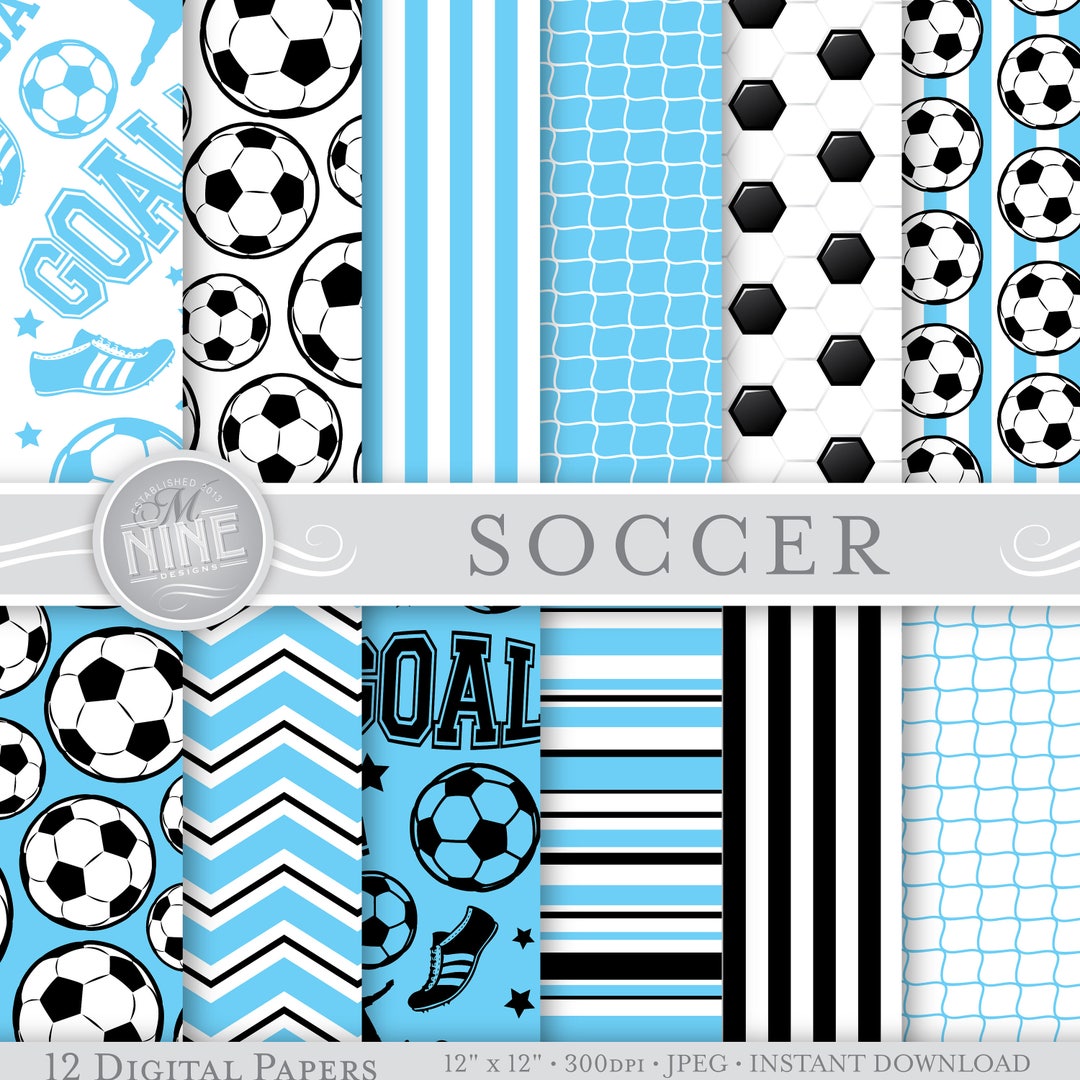 Soccer Digital Paper Bundle, Light Blue Soccer Party Decorations ...