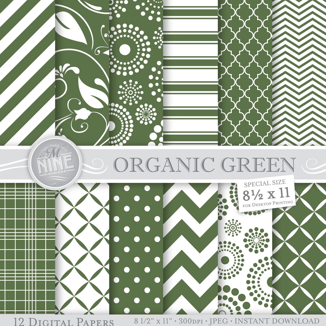 ORGANIC GREEN Digital Paper / Green Printable Patterns / 8 1/2 X 11 ...