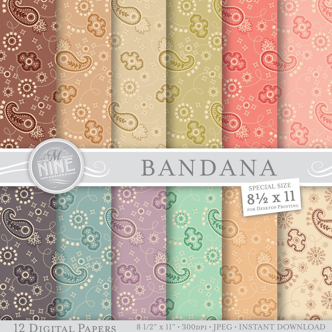 Bandana Digital Paper Bundle, Vintage Colors, 8 1/2 X 11 Bandana ...