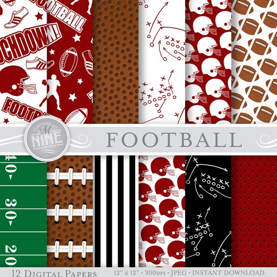FOOTBALL Digital Paper / Crimson Red Football Printables / | Etsy