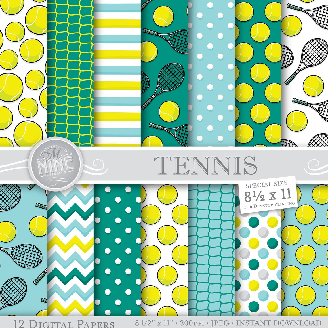 TENNIS Digital Paper Sports Printables Digital Downloads - Etsy