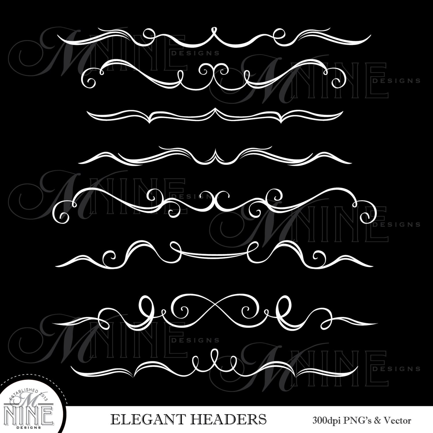 WHITE ELEGANT HEADER Clipart: Header Accents Design Elements | Etsy