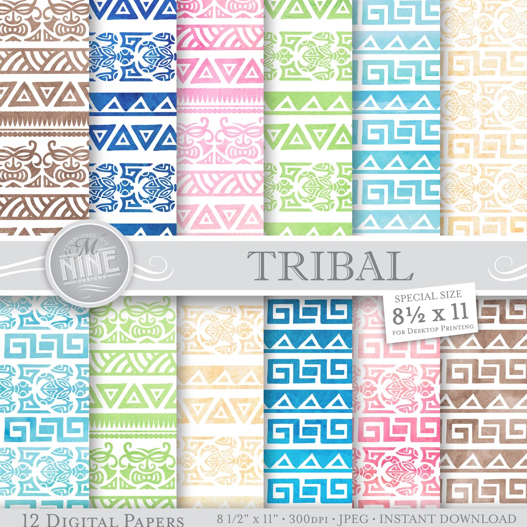 Watercolor TRIBAL Digital Paper / Moana Party / 8 1/2 X 11 Watercolor ...