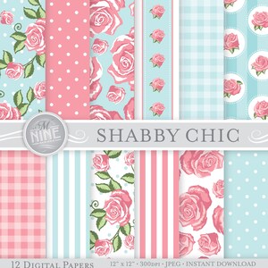 SHABBY CHIC Digital Paper / Pink and Teal Shabby Chic Patterns | Etsy