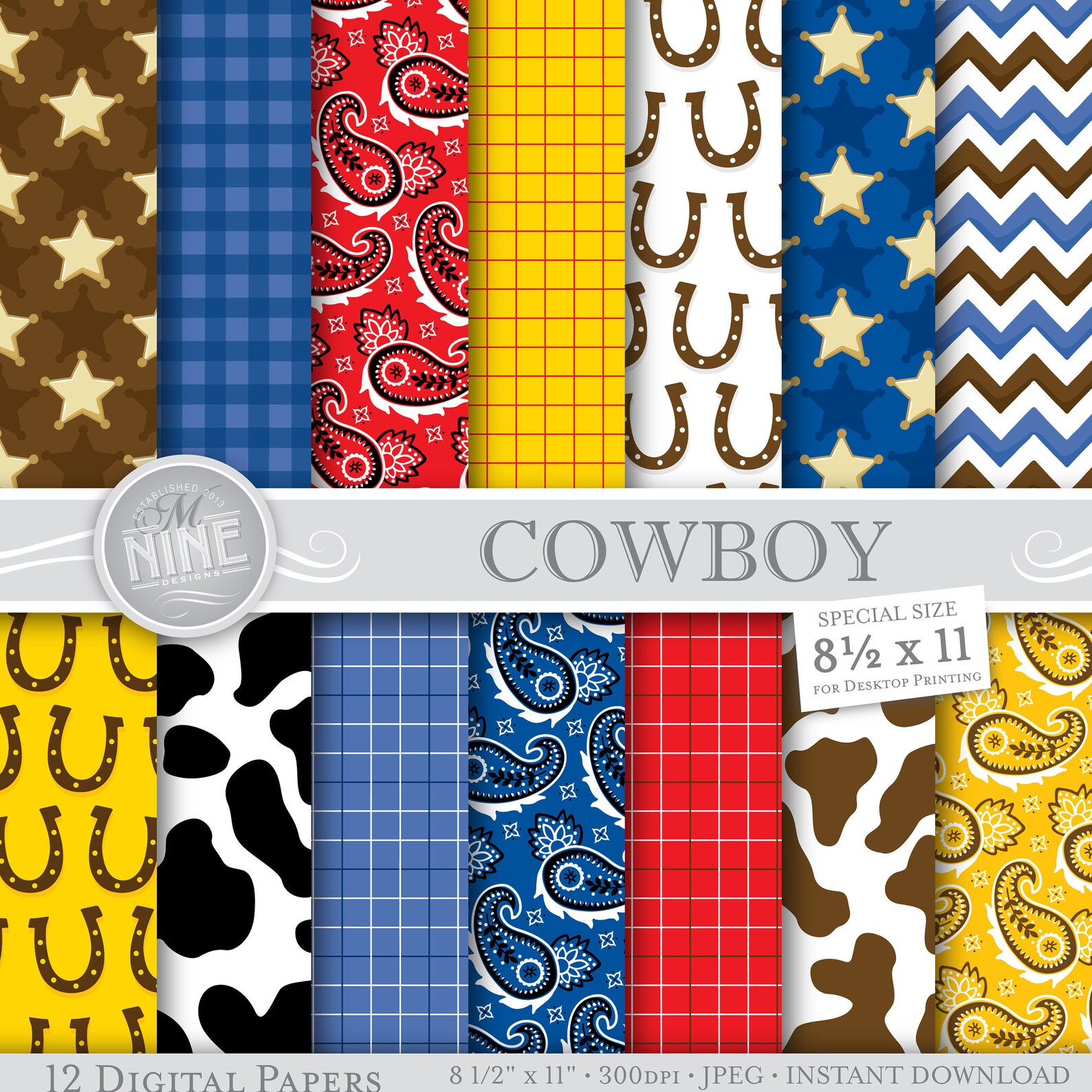 COWBOY Digital Paper Cowboy Printables Digital Downloads - Etsy