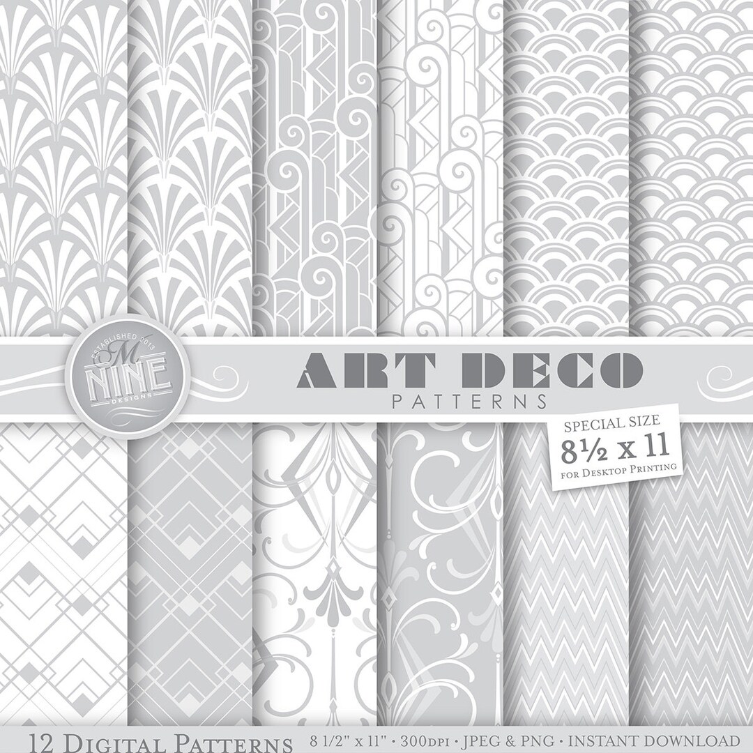 Art Deco Digital Paper: DECO GREY Printable Pattern Print, Art Deco ...