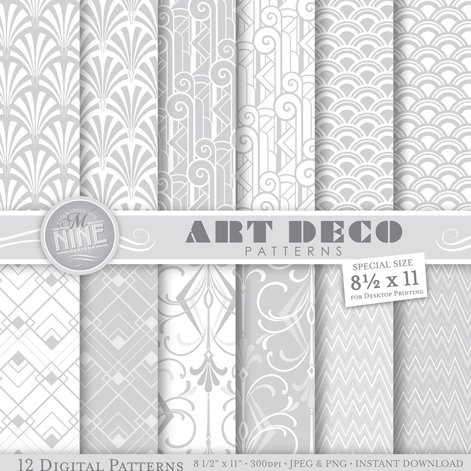 Art Deco Digital Paper: DECO GREY Printable Pattern Print Art - Etsy