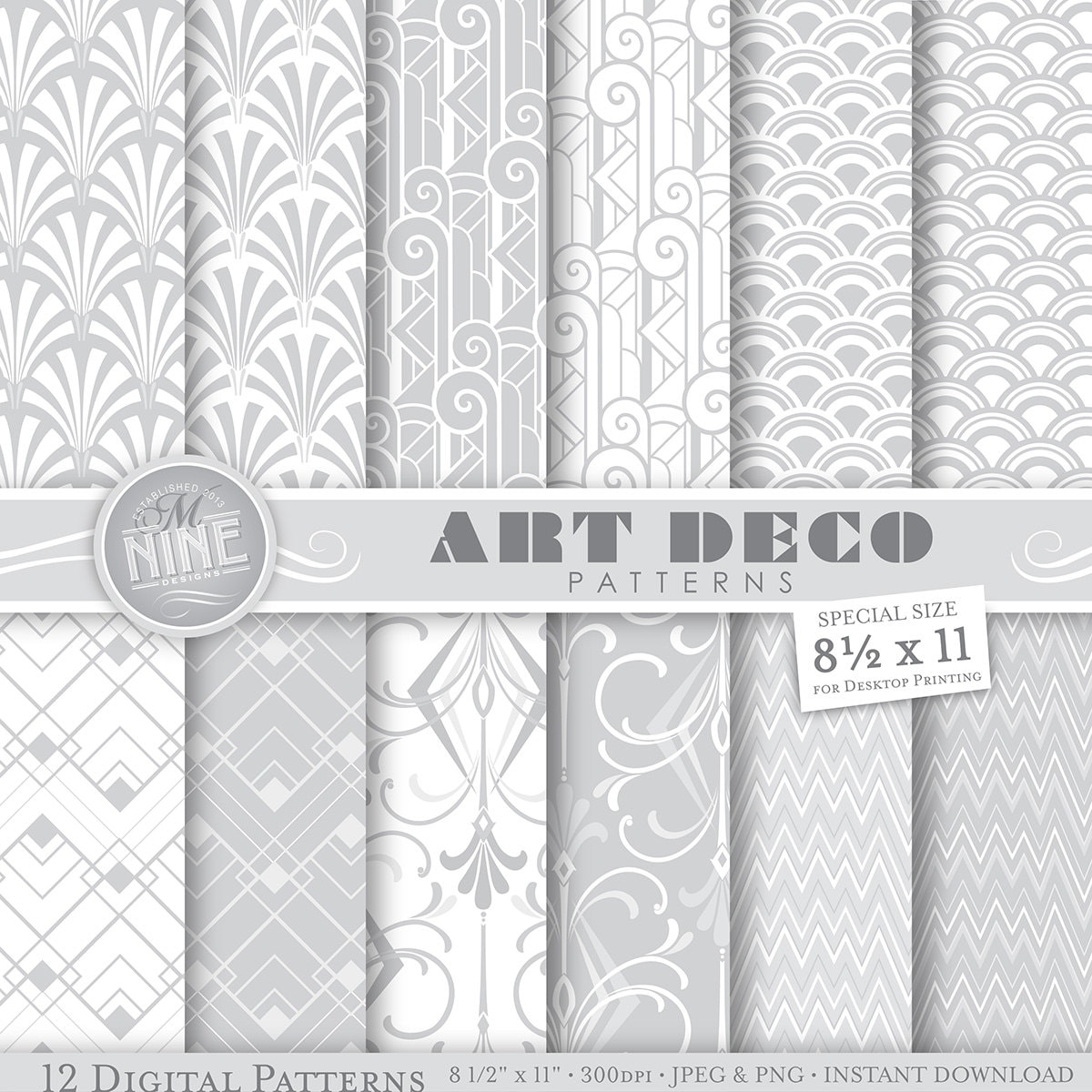 Art Deco Digital Paper: DECO GREY Printable Pattern Print Art | Etsy