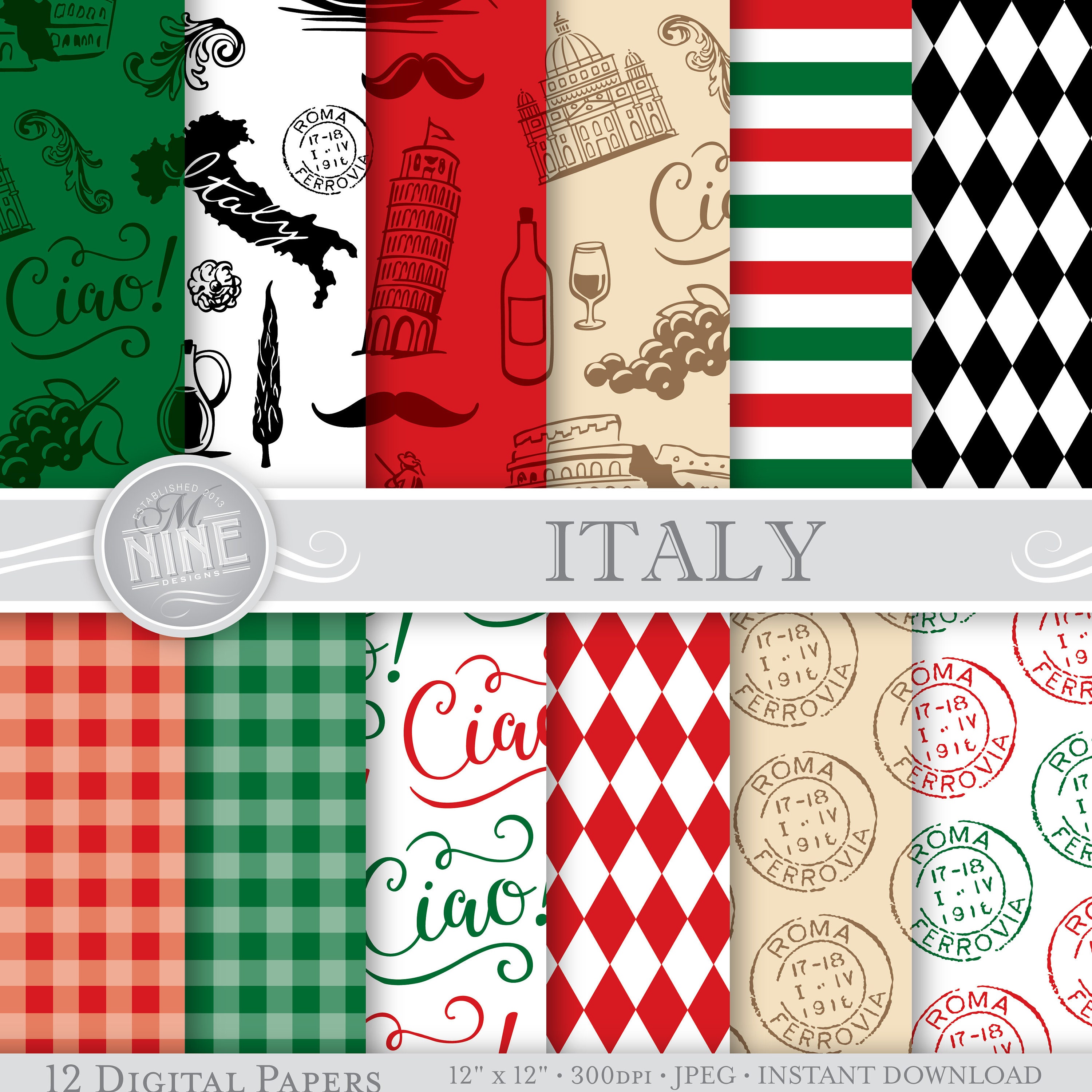 ITALY Digital Paper Italian Theme Pattern Prints Vacation - Etsy Canada