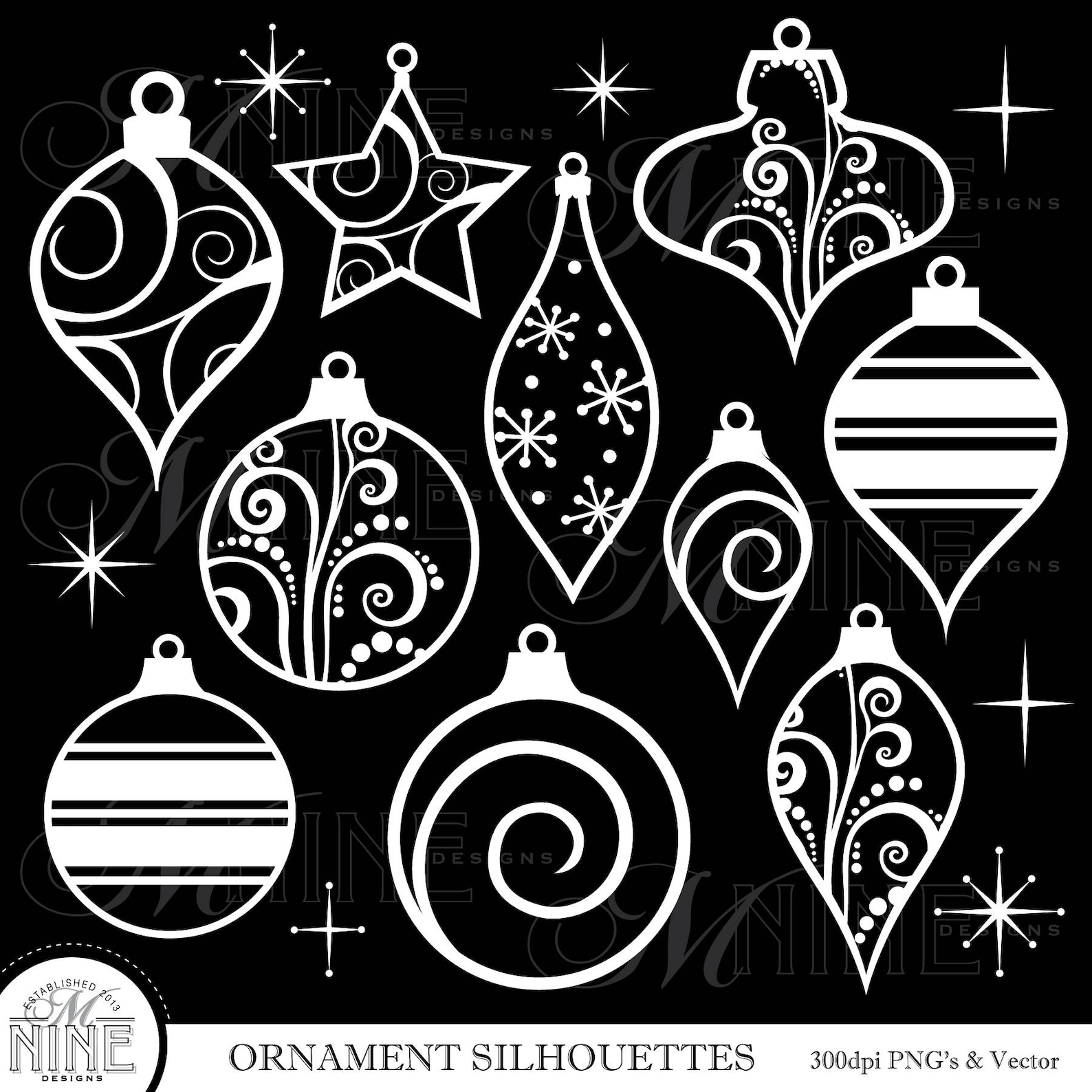 ORNAMENTS Clipart / White Christmas Ornaments Clip Art / - Etsy